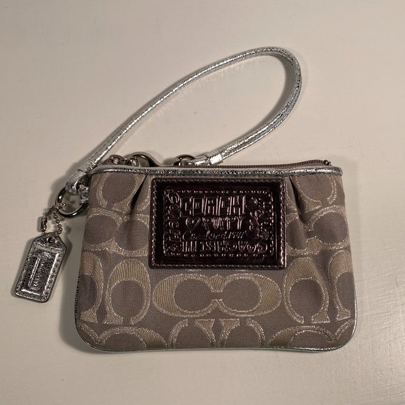 Coach | Bags | Coach Poppy Silver Logo Wristlet | Poshmark
